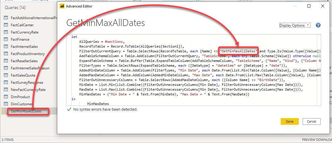 Finding Minimum Date And Maximum Date Across All Tables In Power Query 